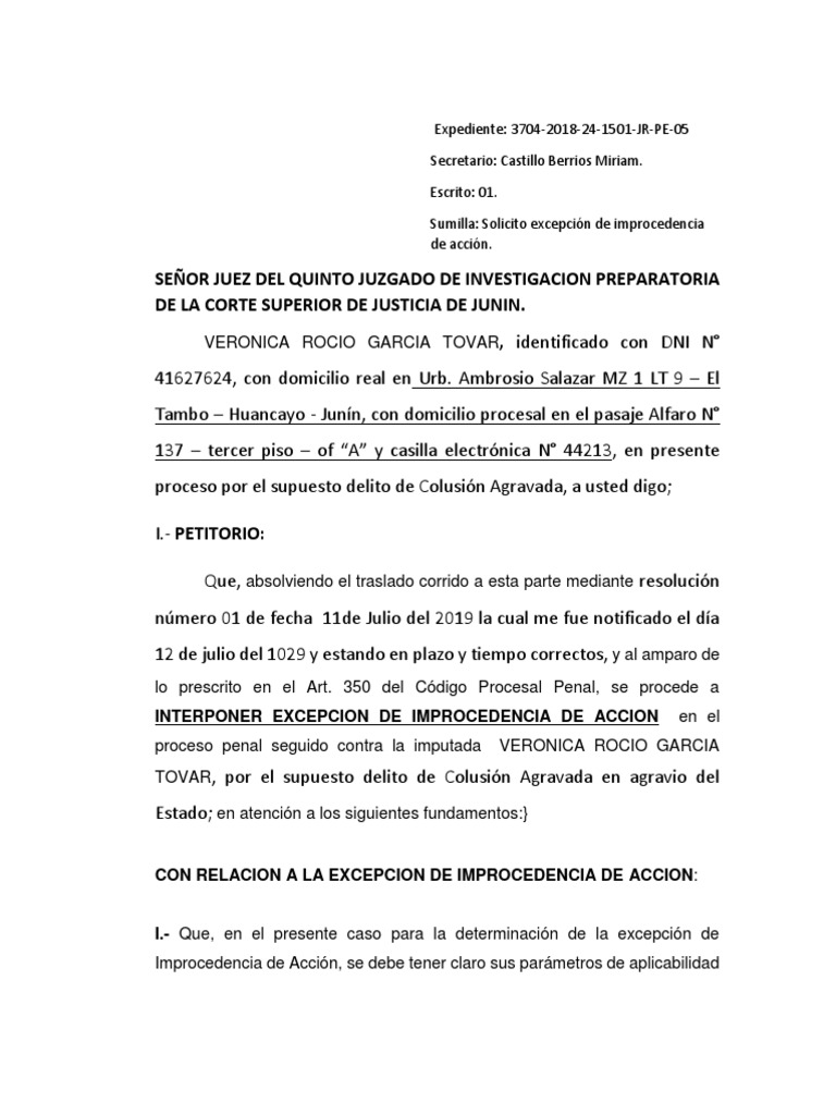 Acción de Improcedencia | PDF | Servicio Civil | Derecho penal