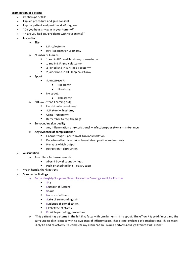 Examination of A Stoma | PDF | Medical Specialties | Clinical Medicine