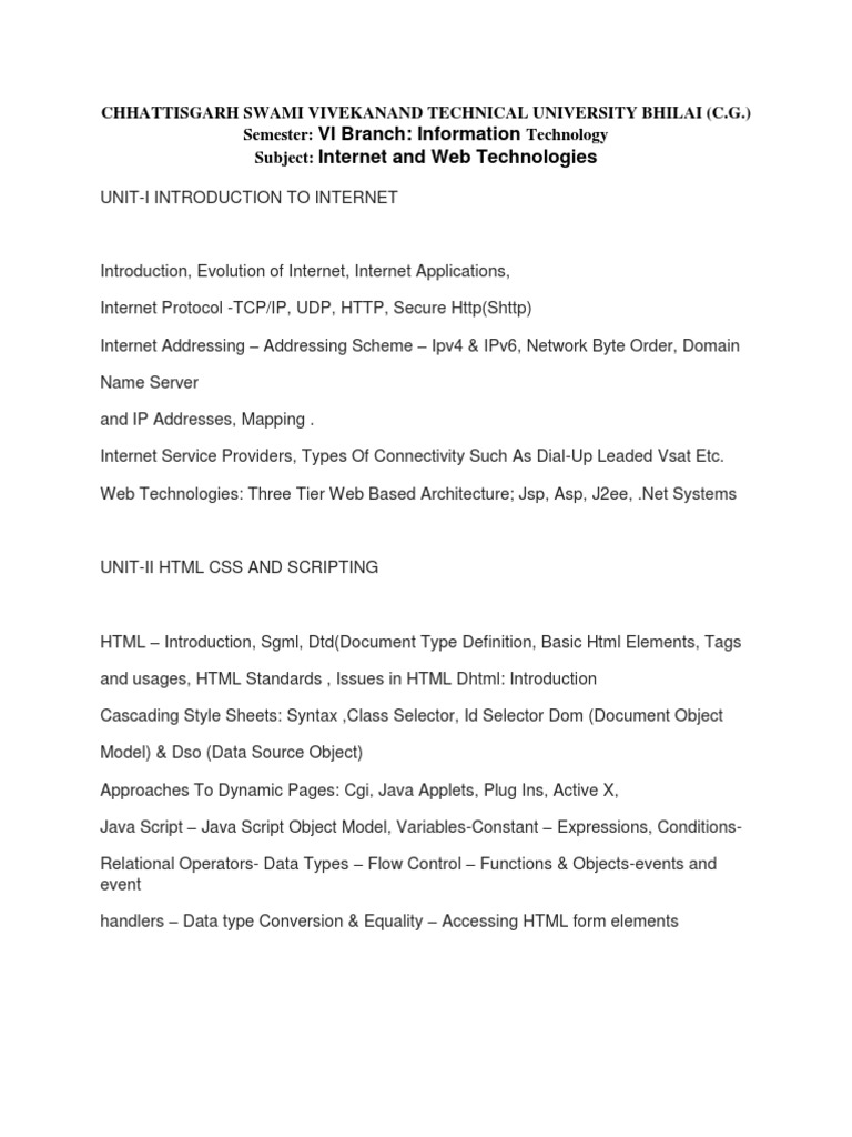VI Branch: Information Internet and Web Technologies | PDF | Xml | Html