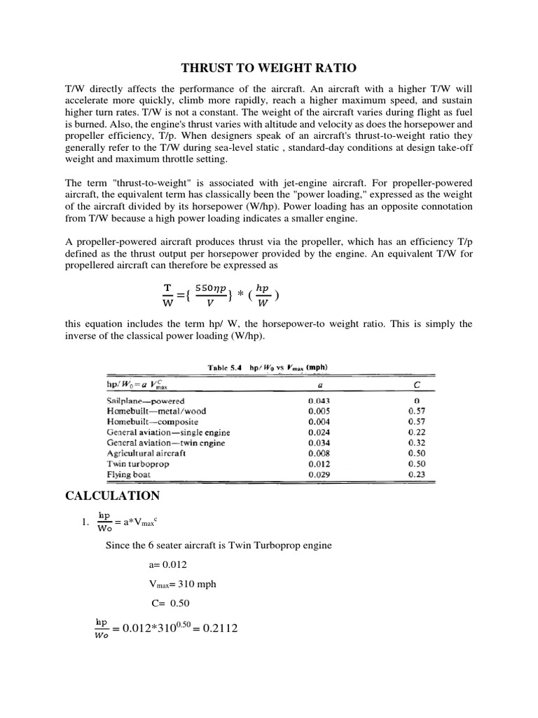 Thrust To Weight Ratio | PDF