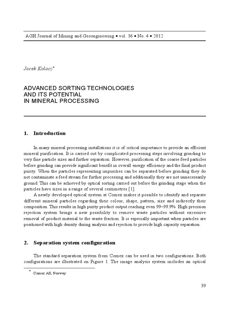Advanced Sorting Technologies and Its Potential in Mineral Processing ...