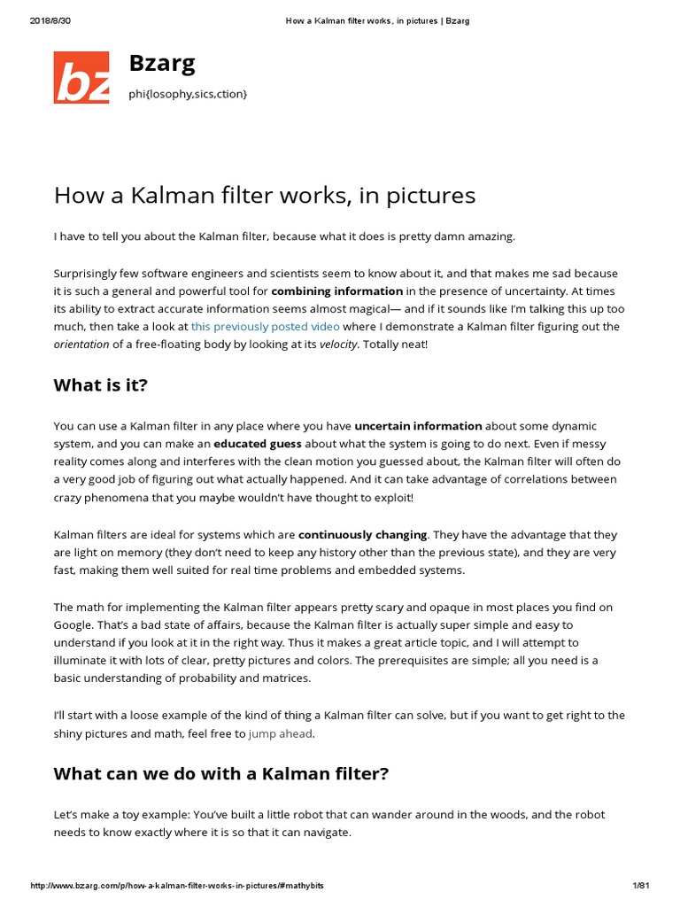 How A Kalman Filter Works, in Pictures - Bzarg | PDF | Kalman Filter ...
