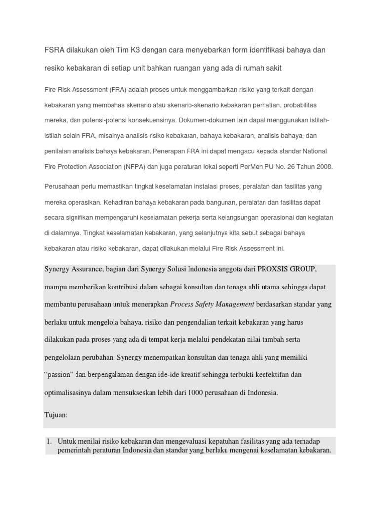 FSRA Rumah Sakit: Penilaian Risiko Kebakaran | PDF | Bisnis | Pengelolaan Keuangan & Uang