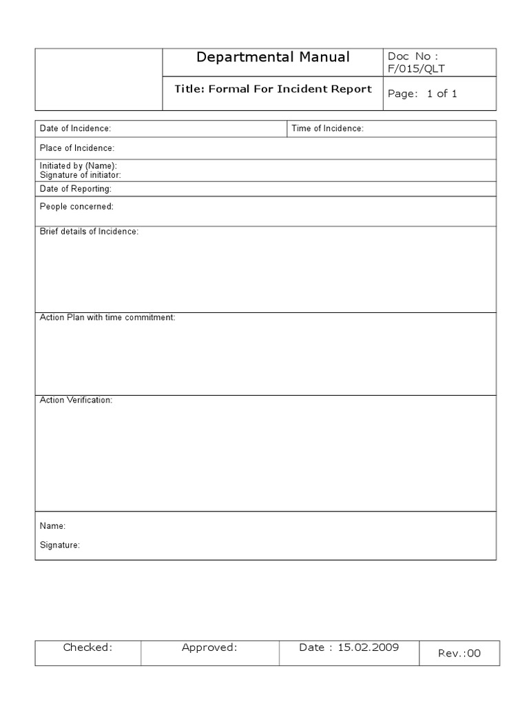 Departmental Manual: Doc No: F/015/QLT Page: 1 of 1 | PDF