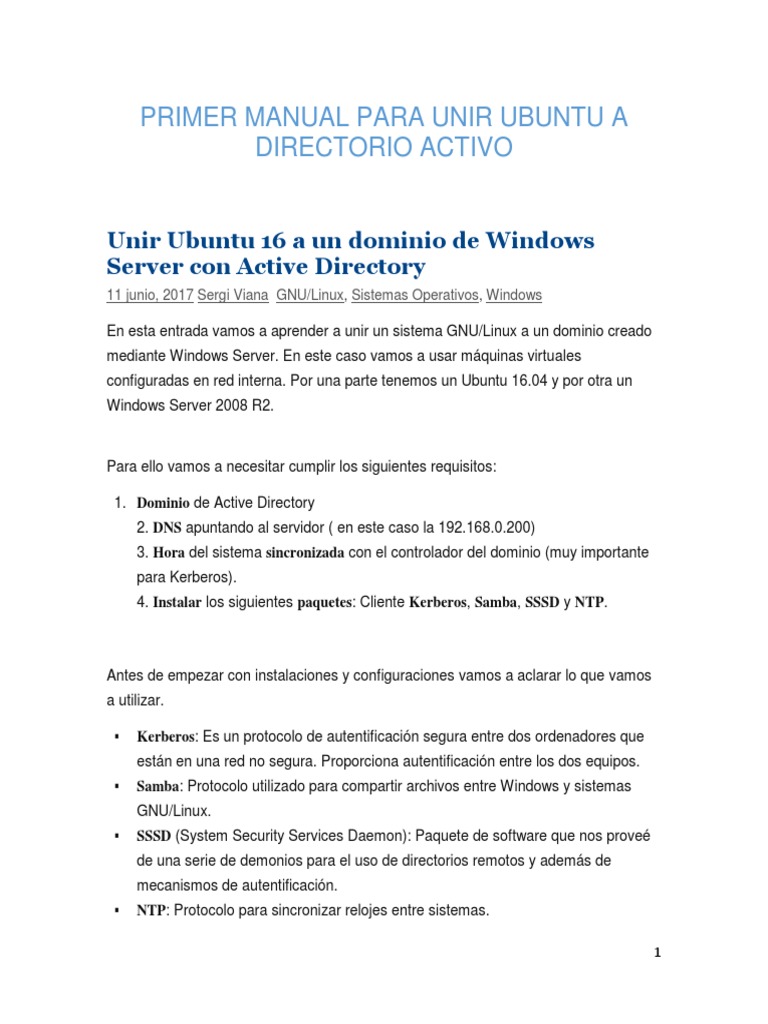 Unir Ubuntu 16 A Un Dominio de Windows Server Con Active Directory | PDF | Directorio Activo ...
