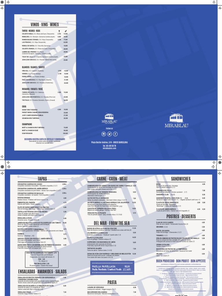 Mirablau Carta | PDF | Lasaña | Ingredientes de comida