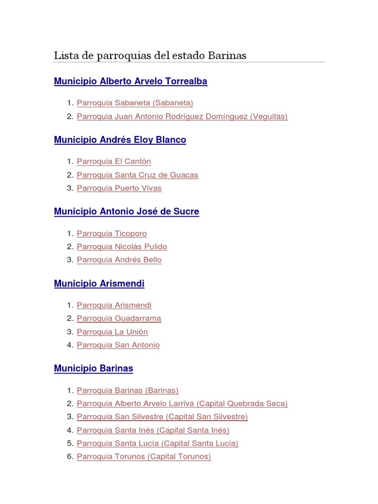 Parroquias Del Municipio Barinas | PDF