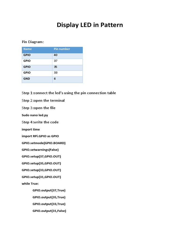 Display LED in Pattern: Pin Diagram | PDF | Windows 10 | Raspberry Pi