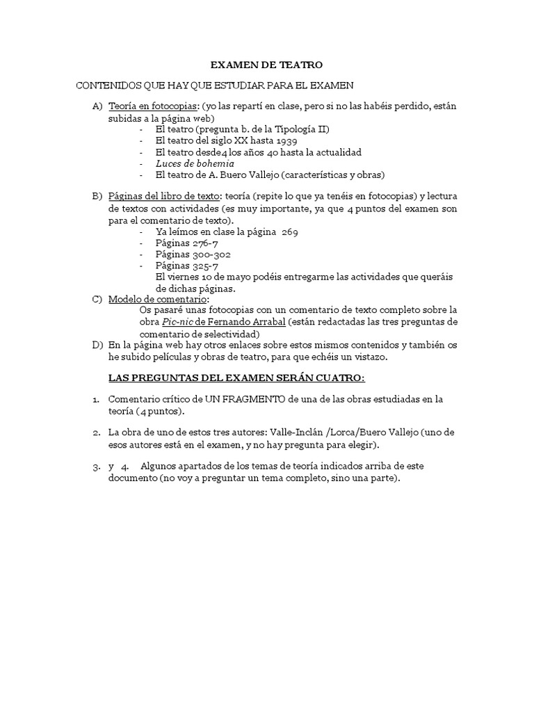 Contenidos para el Examen de Teatro | PDF | Artes del Lenguaje y ...