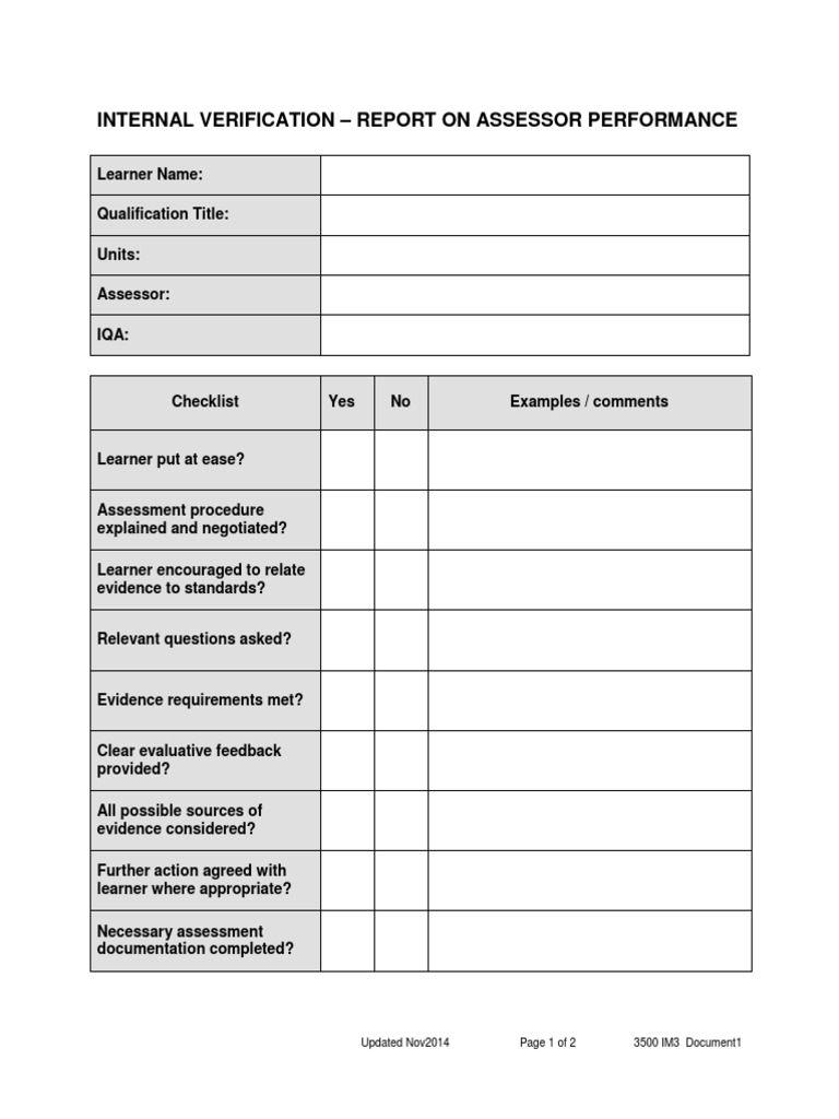 Internal Moderator Assessor Performance Report Template | PDF