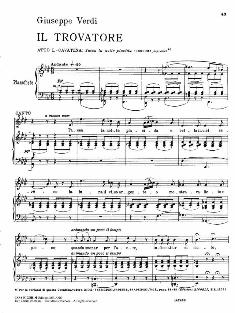 Verdi - Il Trovatore - (Leonora) Tacea La Notte Placida PDF | PDF