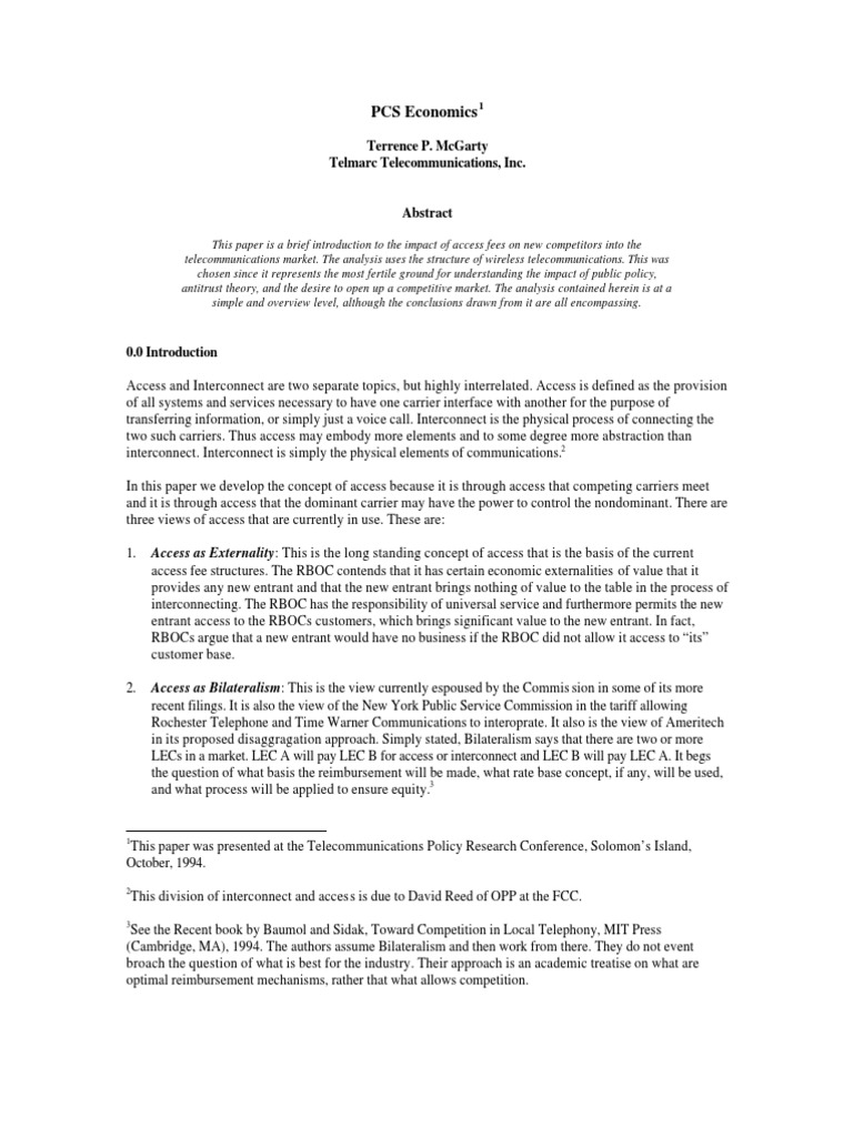 An Analysis of the Impact of Access Fees on Competition in ...