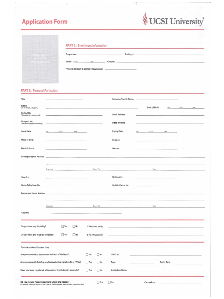 UCSI University - Undergraduate Application Form | PDF