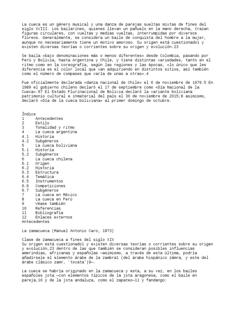 Historia y origen de la cueca chilena | PDF | Bailes | Entretenimiento ...