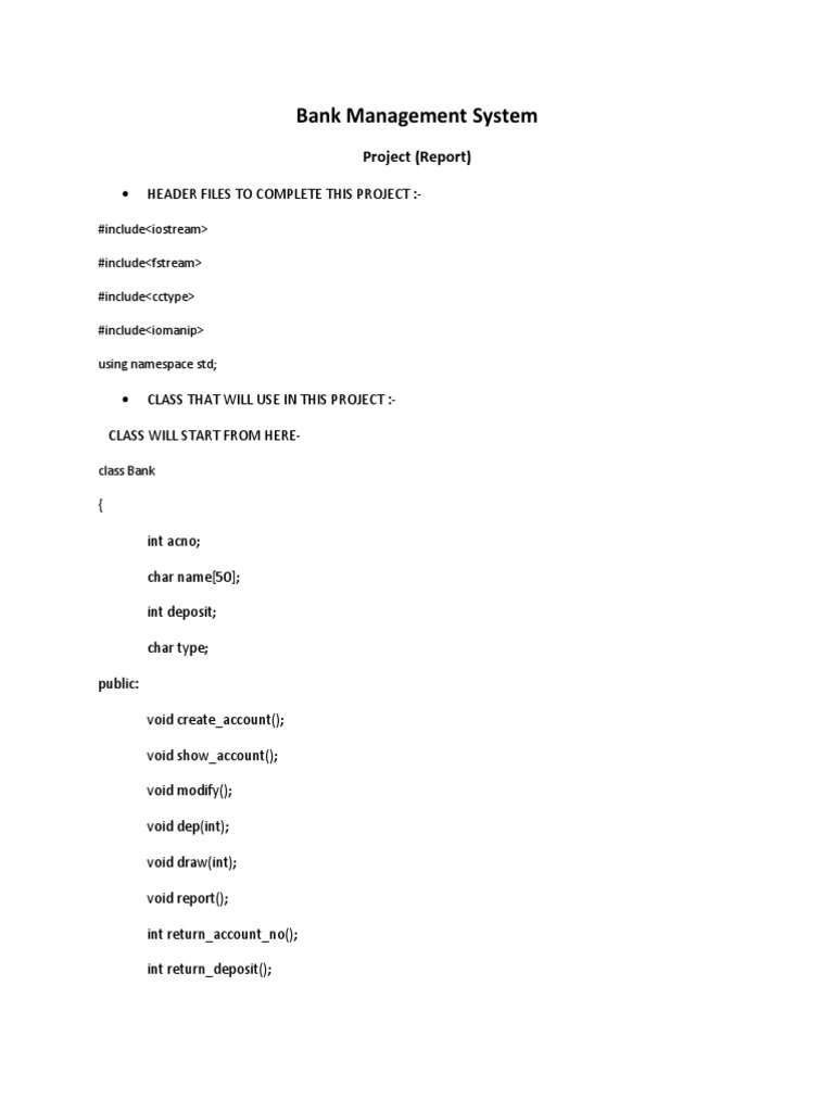 Bank Management System Report | PDF