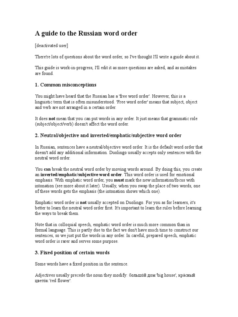 A Guide To The Russian Word Order | PDF | Question | Noun