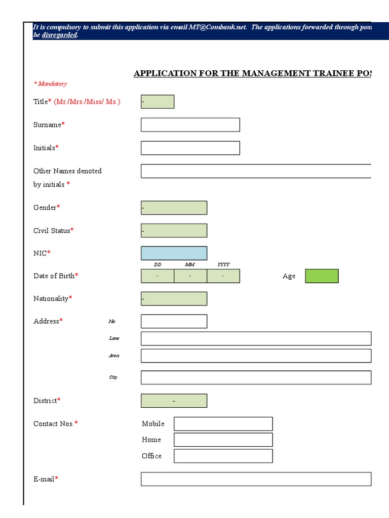 ComBank Management Trainee Application Form v2 | PDF | Qualifications ...
