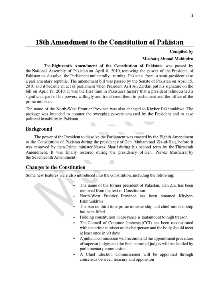 The 18th Amendment to Pakistan's Constitution: A Summary of Key Changes ...