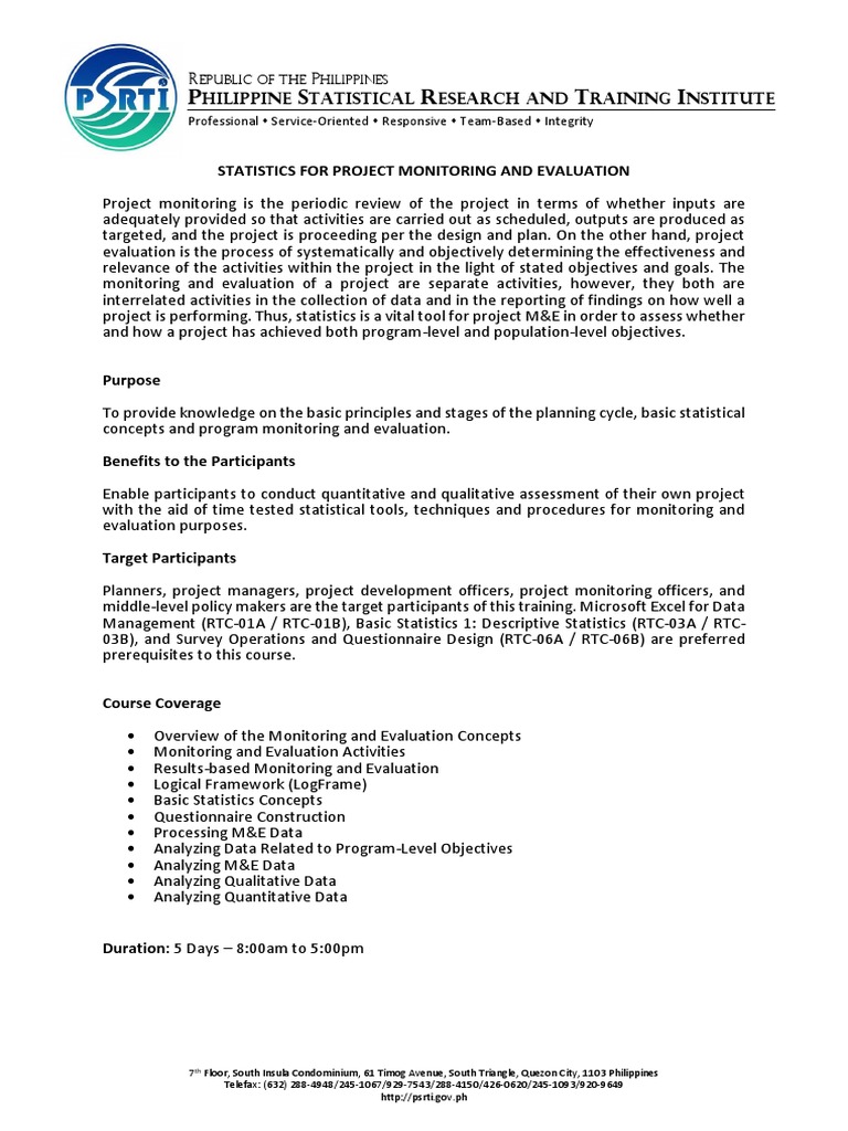 Statistics For Project Monitoring and Evaluation | PDF | Monitoring And ...
