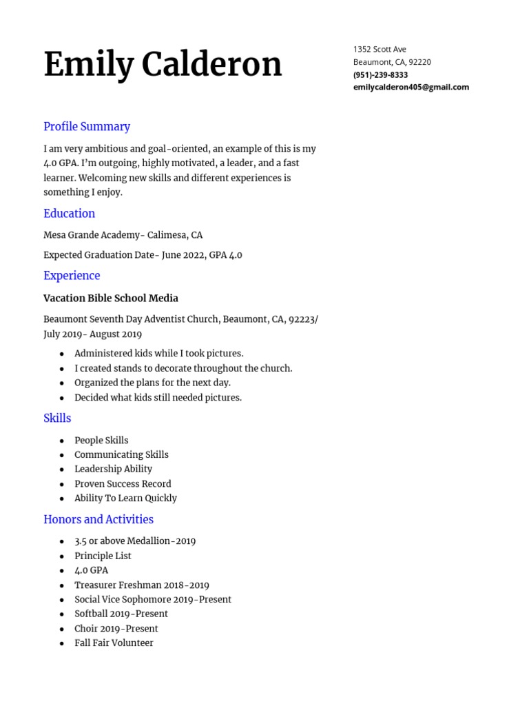 Emily Calderon: Profile Summary | PDF