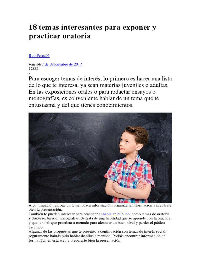 18 Temas Interesantes para Exponer y Practicar Oratoria | PDF ...