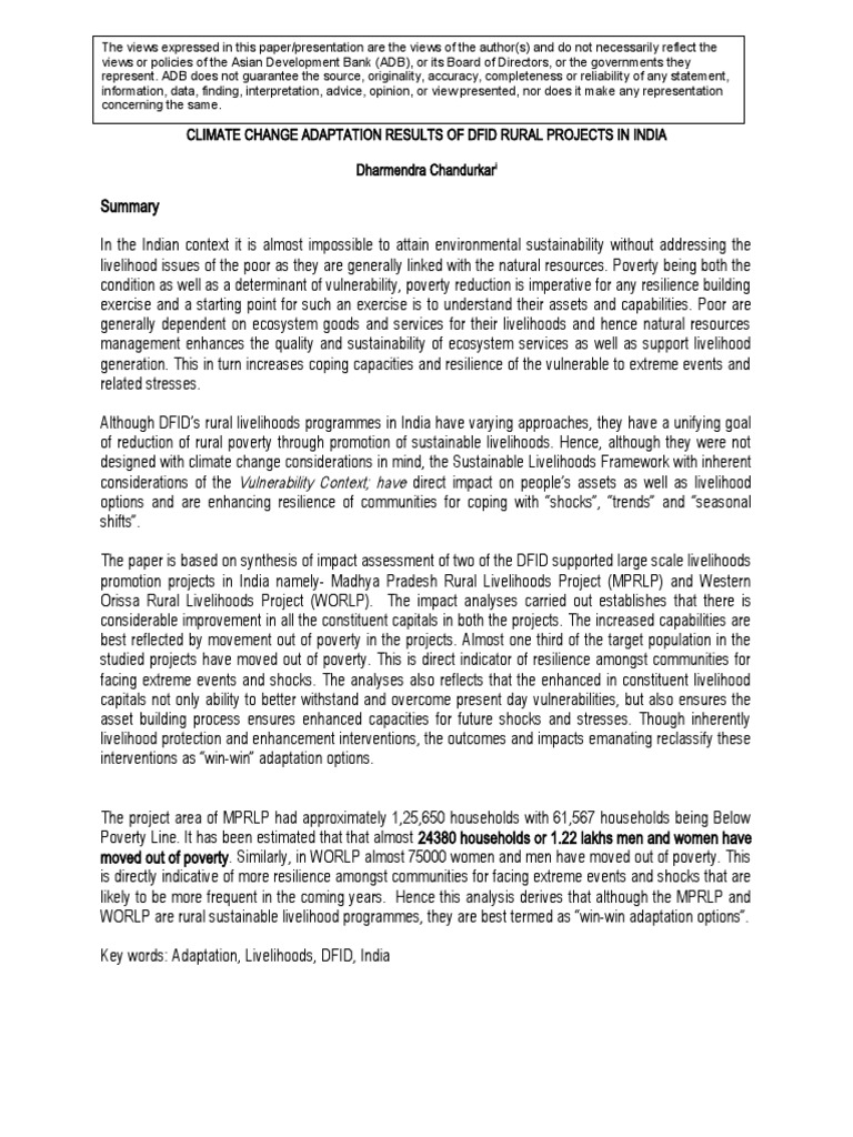 Measuring Impact in DFID Financed Livelihood Projects in in Madhya ...