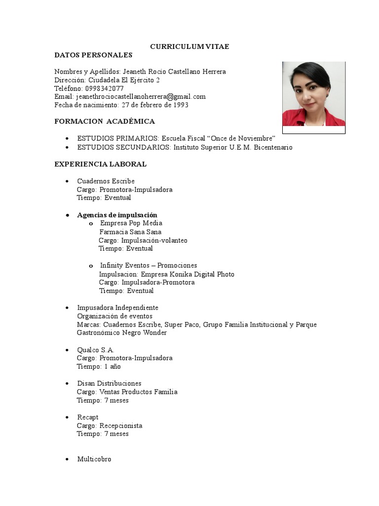 Curriculum Vitae Datos Personales | PDF