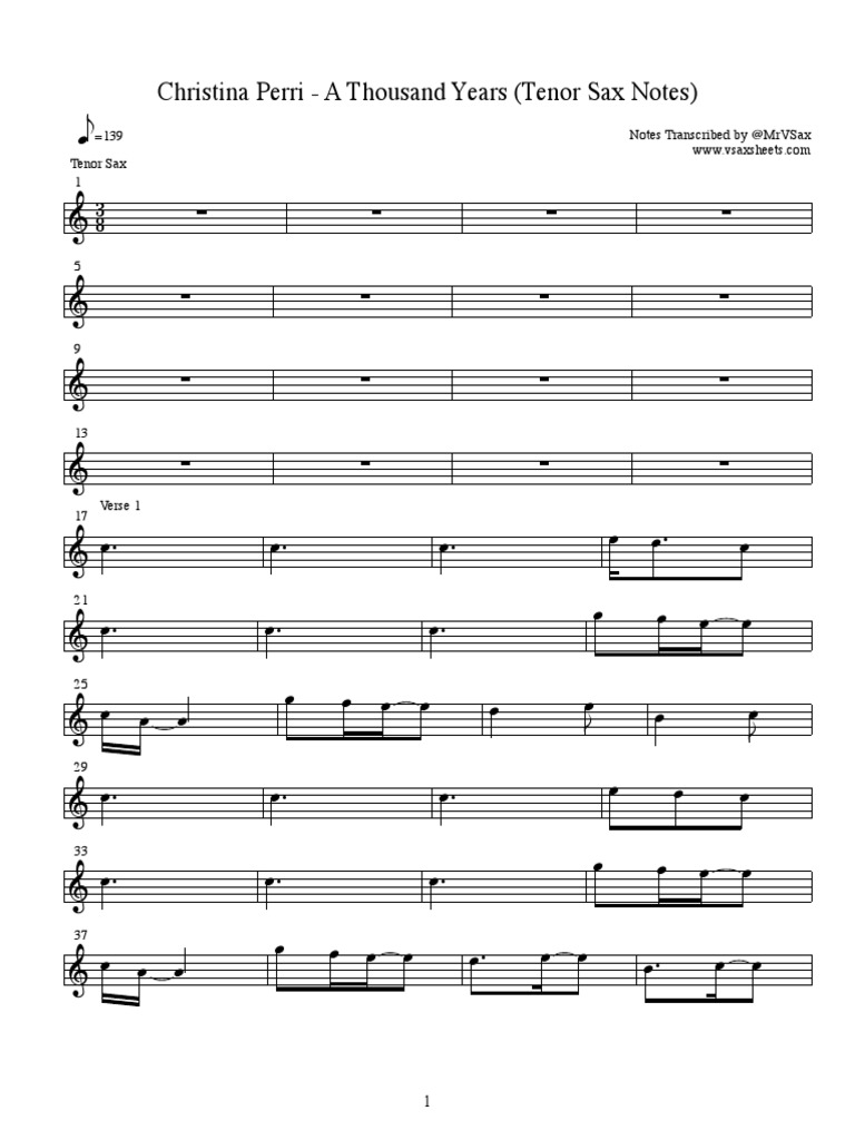 Thousand Yrs TENOR Sax Notes | PDF