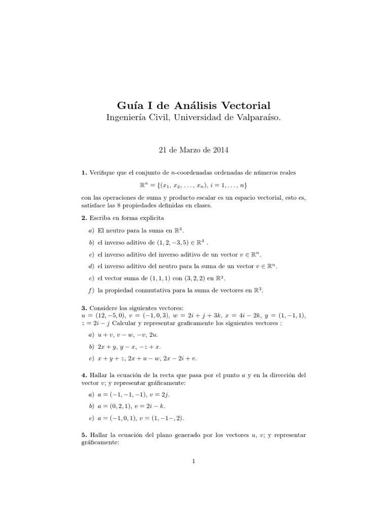 Análisis vectorial ejercicios | PDF | Espacio vectorial | Vector Euclidiano