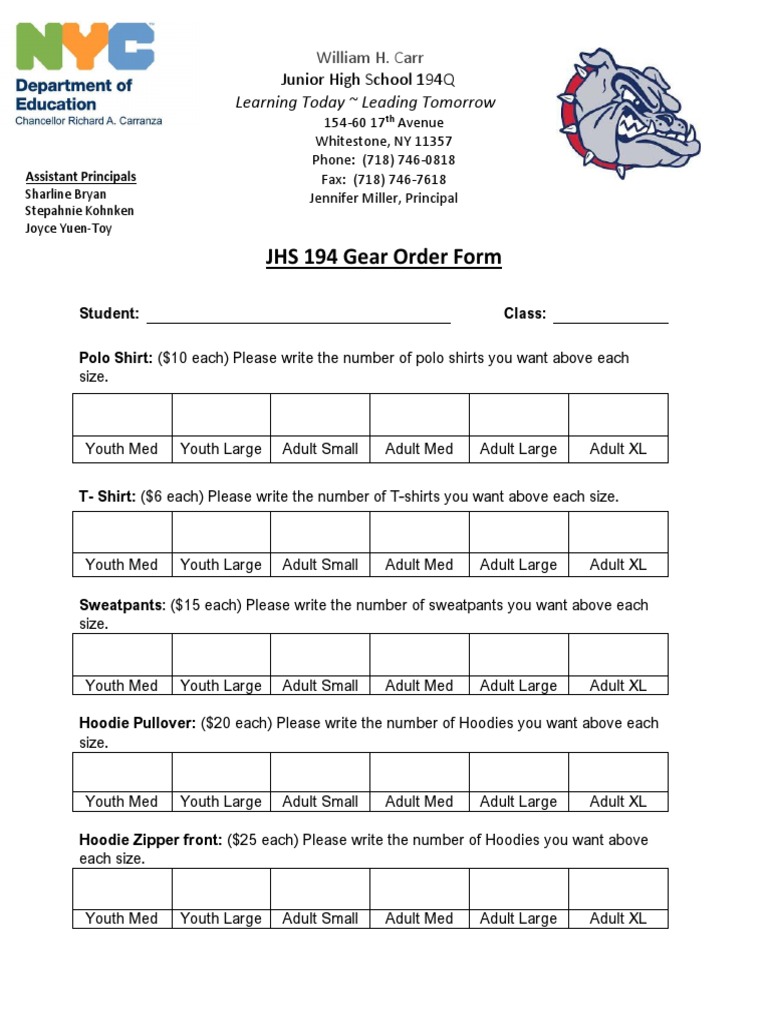 jhs 194 gear order form