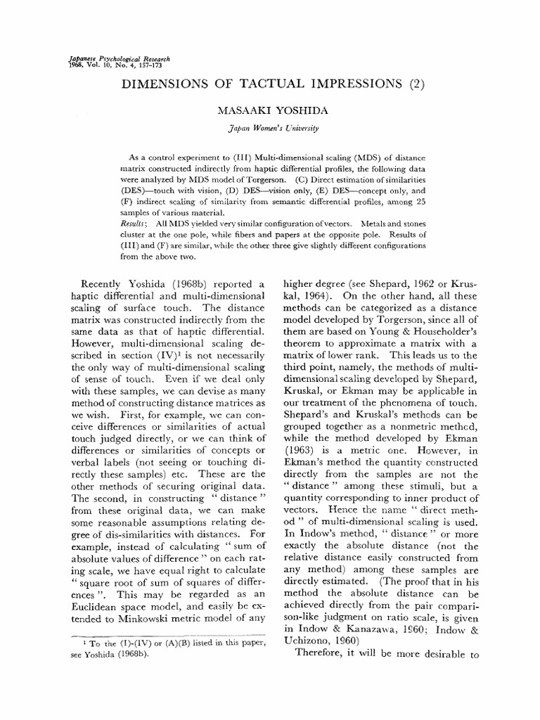 Dimensions of Tactual Impressions | PDF | Distance | Perception