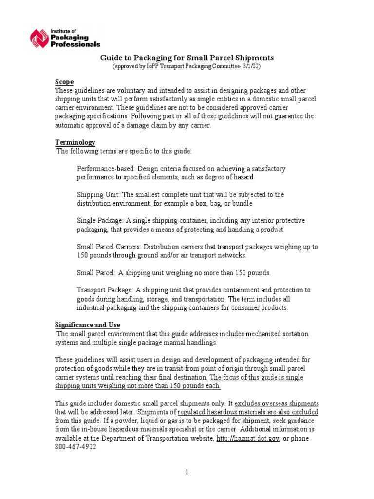 Iopp Small Parcel Shipping Guidelines | PDF | Packaging And Labeling ...