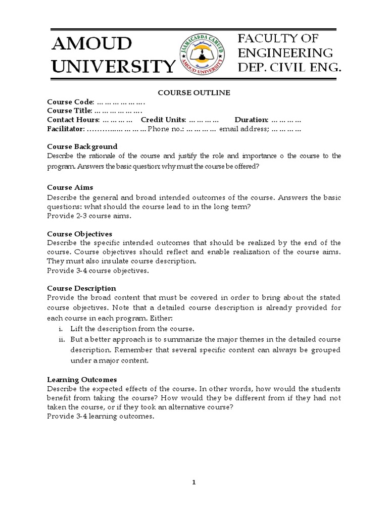 Course Outline Format | PDF | Lecture | Teaching