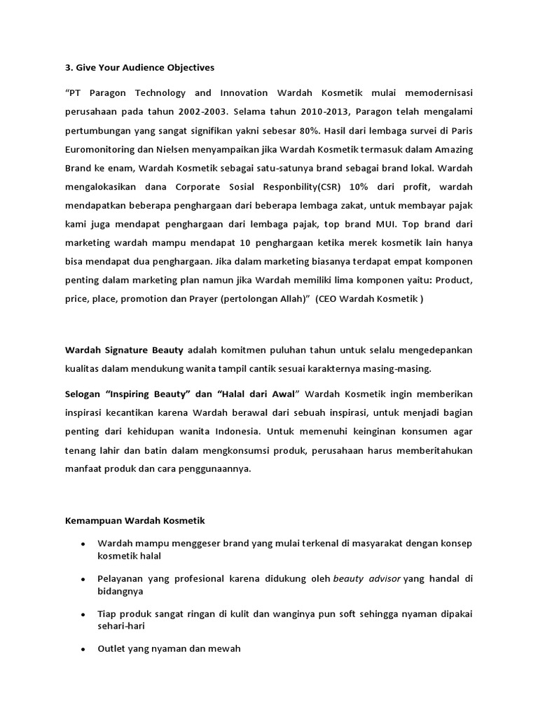 Audience Objectives Wardah Kosmetik | PDF