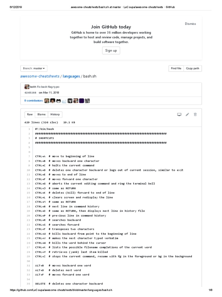 Bash Cheatsheets Github Pdf Command Line Interface Computer File