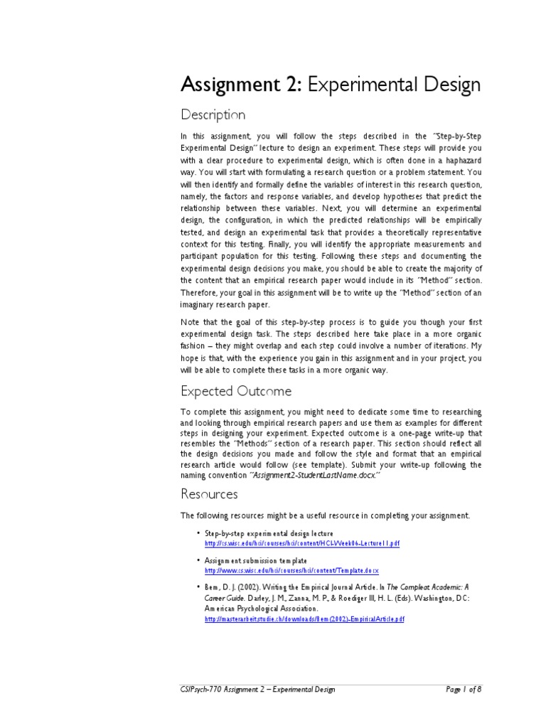 Assignment 2: Experimental Design: Description | PDF | Design Of ...