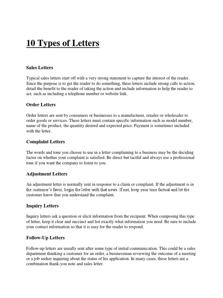 Different Types Of Letter