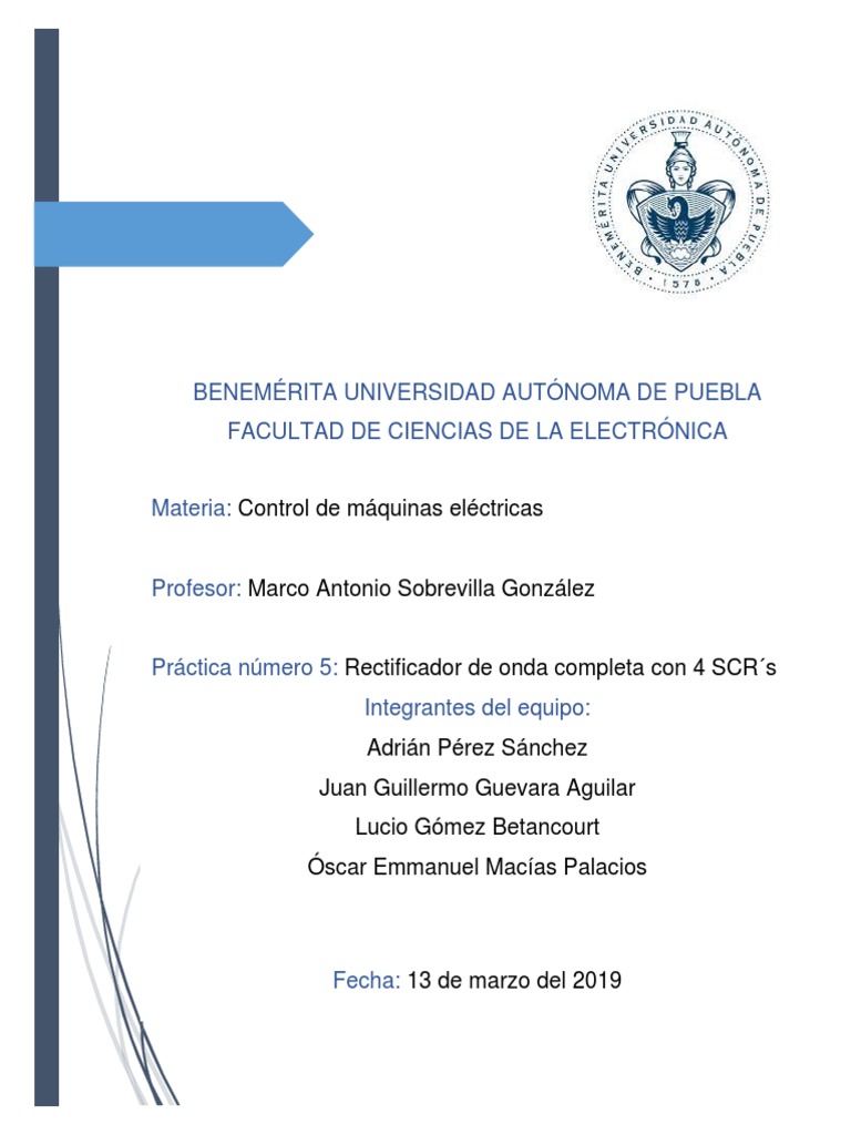 p6 - Reporte Rectificador Controlado de Onda Completa Con 4 Scr's | PDF | Rectificador | Energia ...