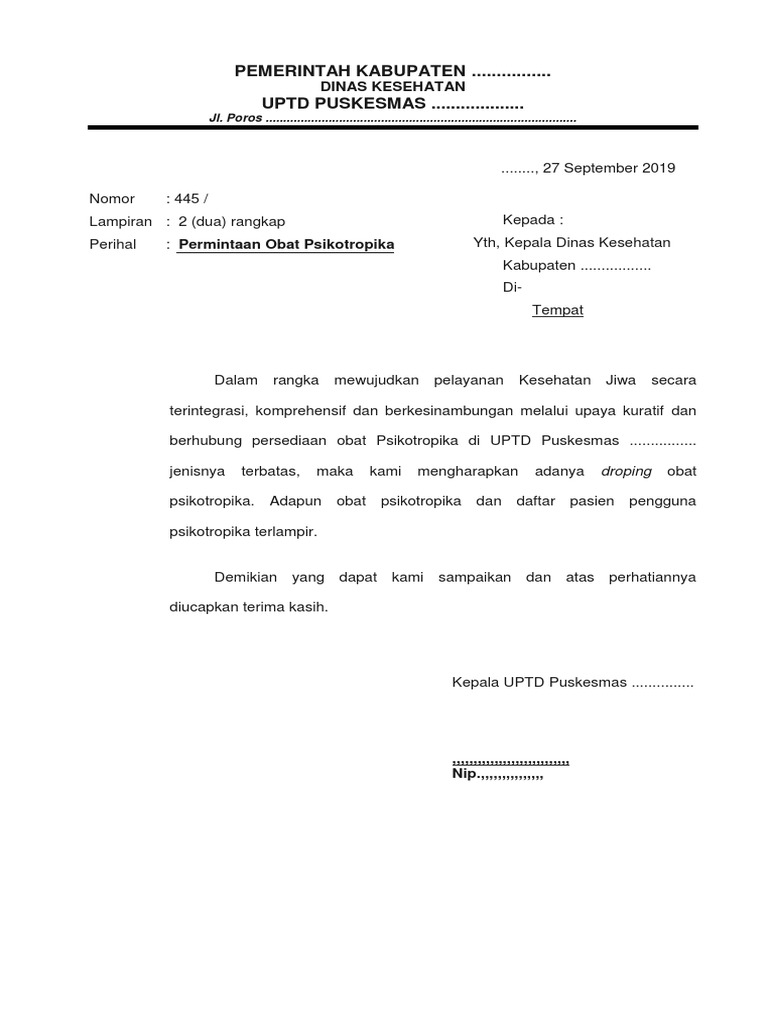 Permintaan Obat Psikotropika Contoh | PDF
