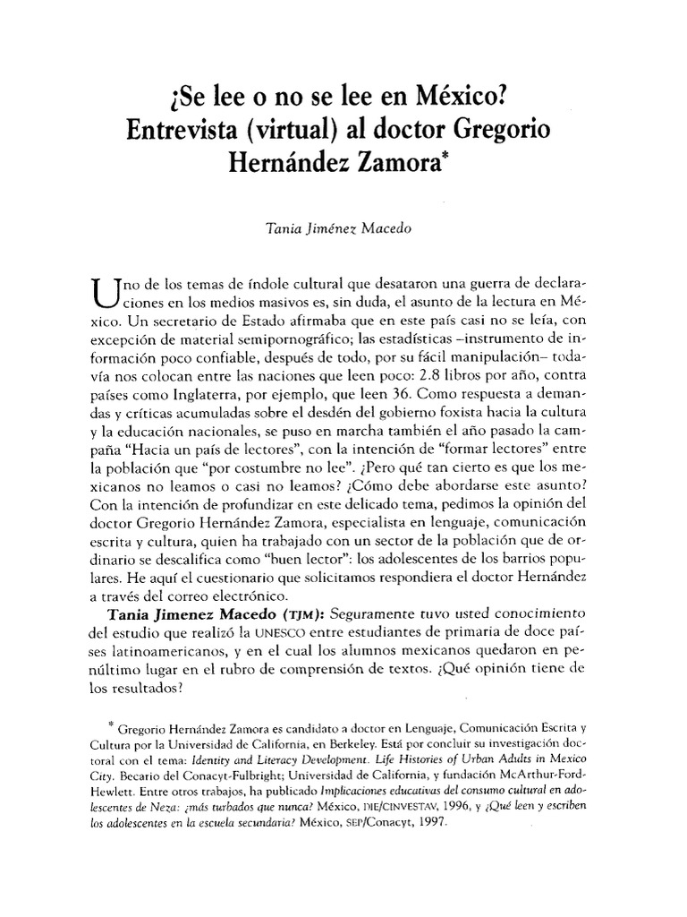 Entrevista A Gregorio Hernandez Zamora | PDF | Programa para la ...