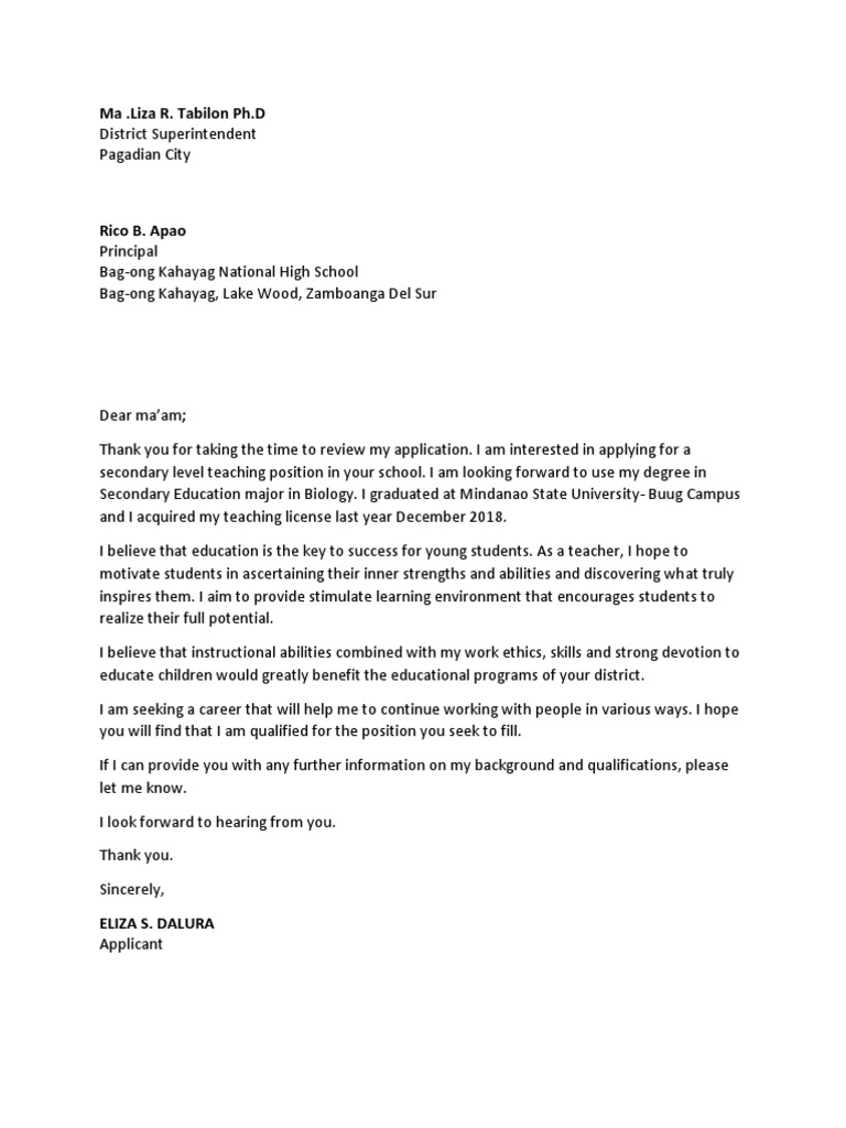 Application Letter For Teacher | PDF