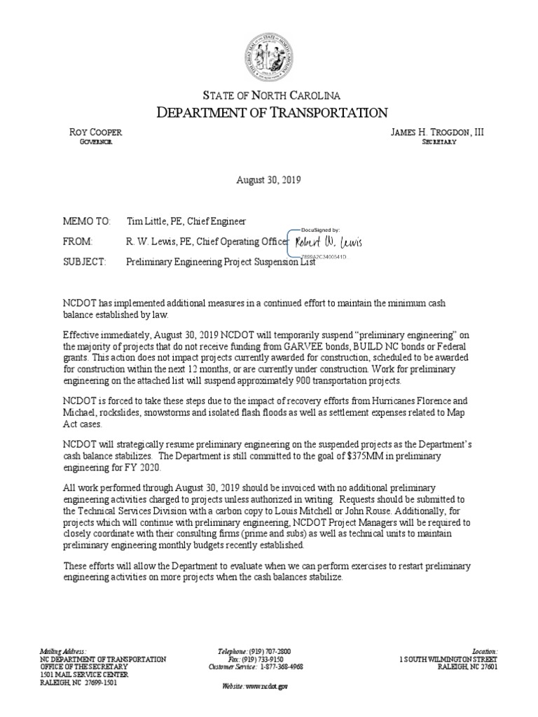 Memo To Chief Engineer Little-Project Suspension List 083018 | PDF