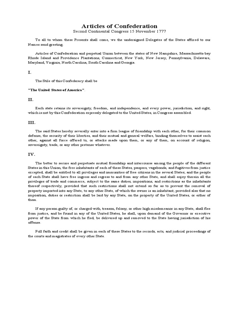 Articles of Confederation | PDF | U.S. State | American Government
