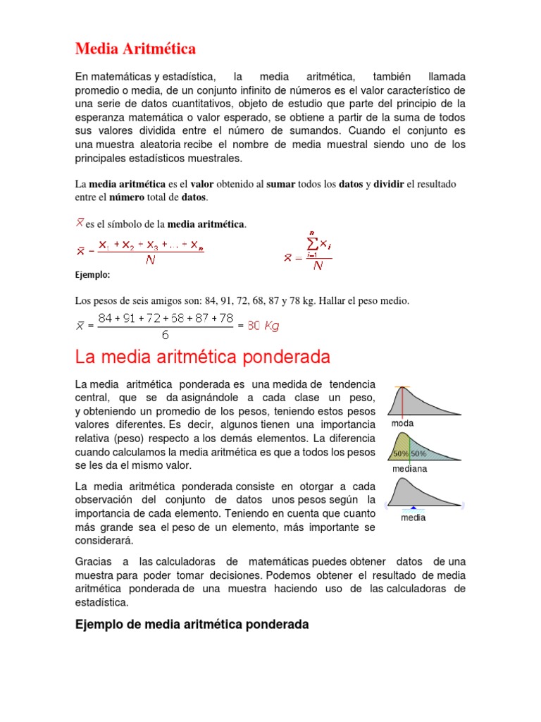 Media Aritmética: Definición y Ejemplos | PDF | Media | Significado ...