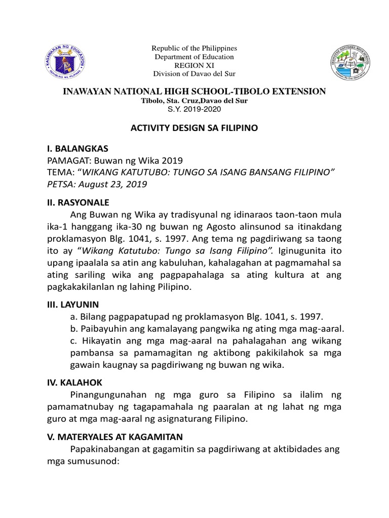 Activity Design Filipino | PDF