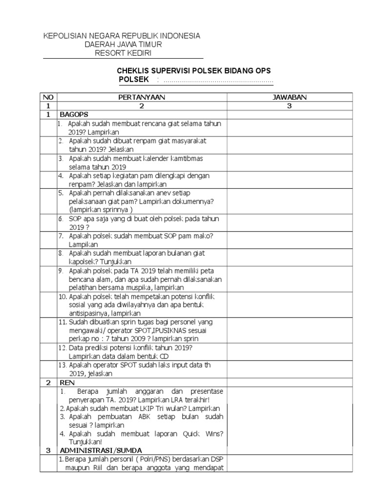 Ceklis Supervisi TW III 2019 | PDF