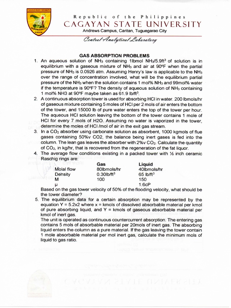 Gas Absorption Problems | PDF