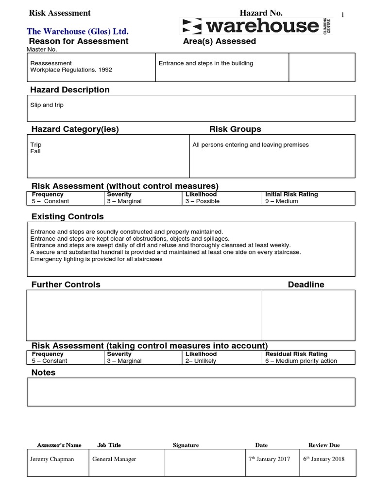 Warehouse Risk Assessment Overview | PDF | Risk Assessment | Risk