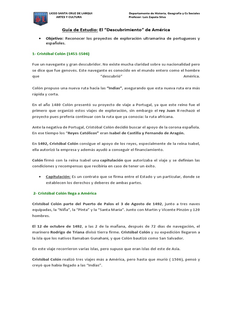 Guía: El "Descubrimiento" de América | PDF | Cristobal colon ...
