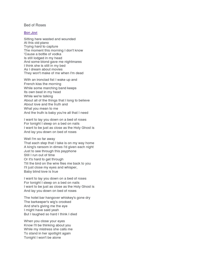 Lirik lagu bed of roses store